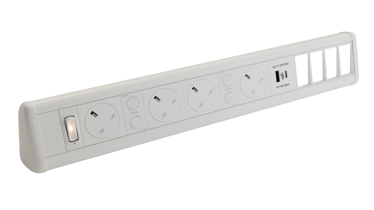 P-PACK4/4W6CU - 4 Power 2 USB 4 Module Spaces White Desktop Power Unit ...