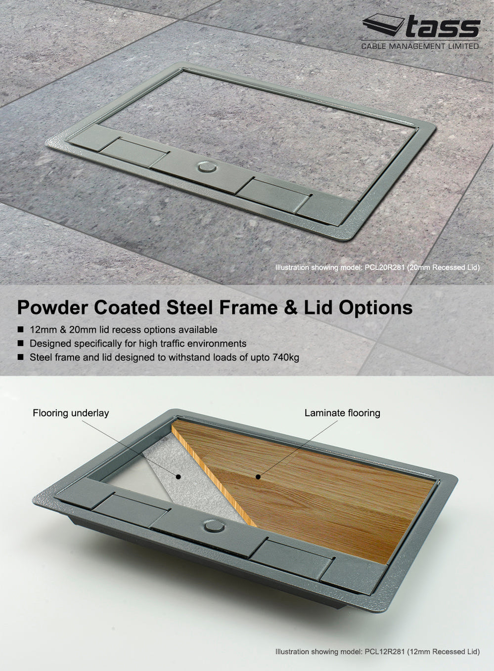 PCL20R281 - Powder Coated Steel Frame & Lid (20mm Recess) — Deskpower.co.uk