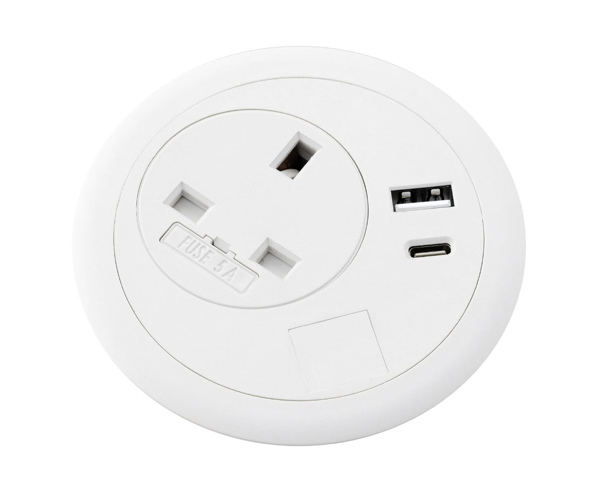 PGW80/ACUSB - 80mm Power & USB Desk Grommet - White — Deskpower.co.uk